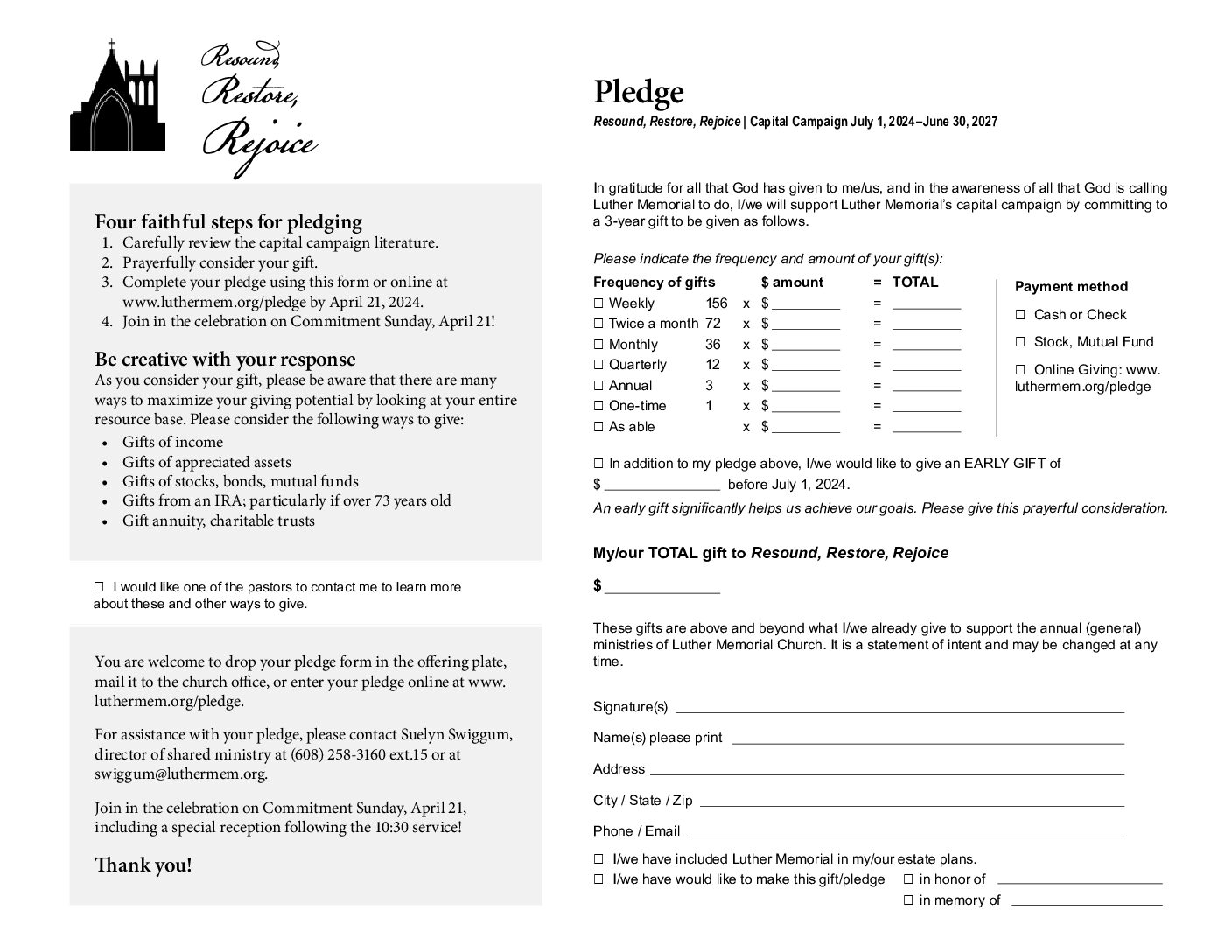 Luther Memorial Church † Madison, Wisconsin capital pledge 2024 ...